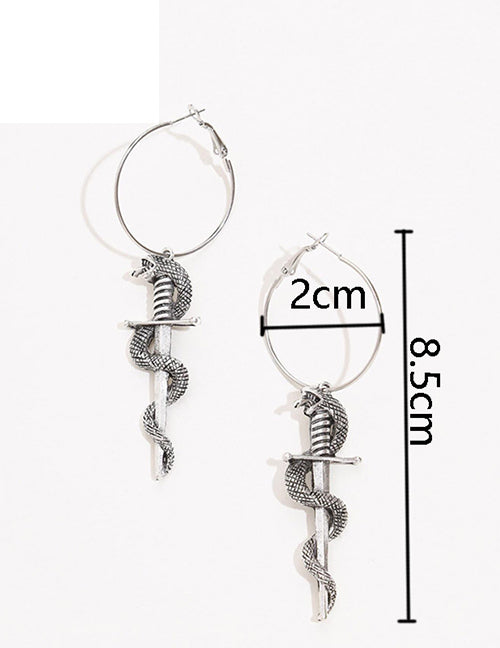 Silver Tone Snake Wrap Sword Large Hoop Earrings E130 – BOONBOON