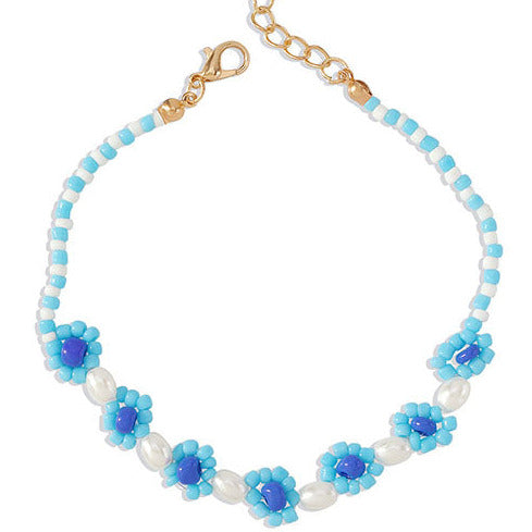 Baby Blue/White Rice Bead Flower Anklet A1 Fit up to 30cm – BOONBOON